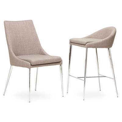 Chaise 'Nelson' tissu gris coussin rembourré 4 pieds chromé salle à ...