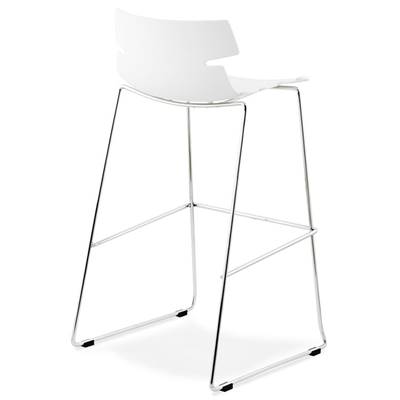 Tabouret de bar empilable design 'Skrift' blanc pieds métal chromé ...